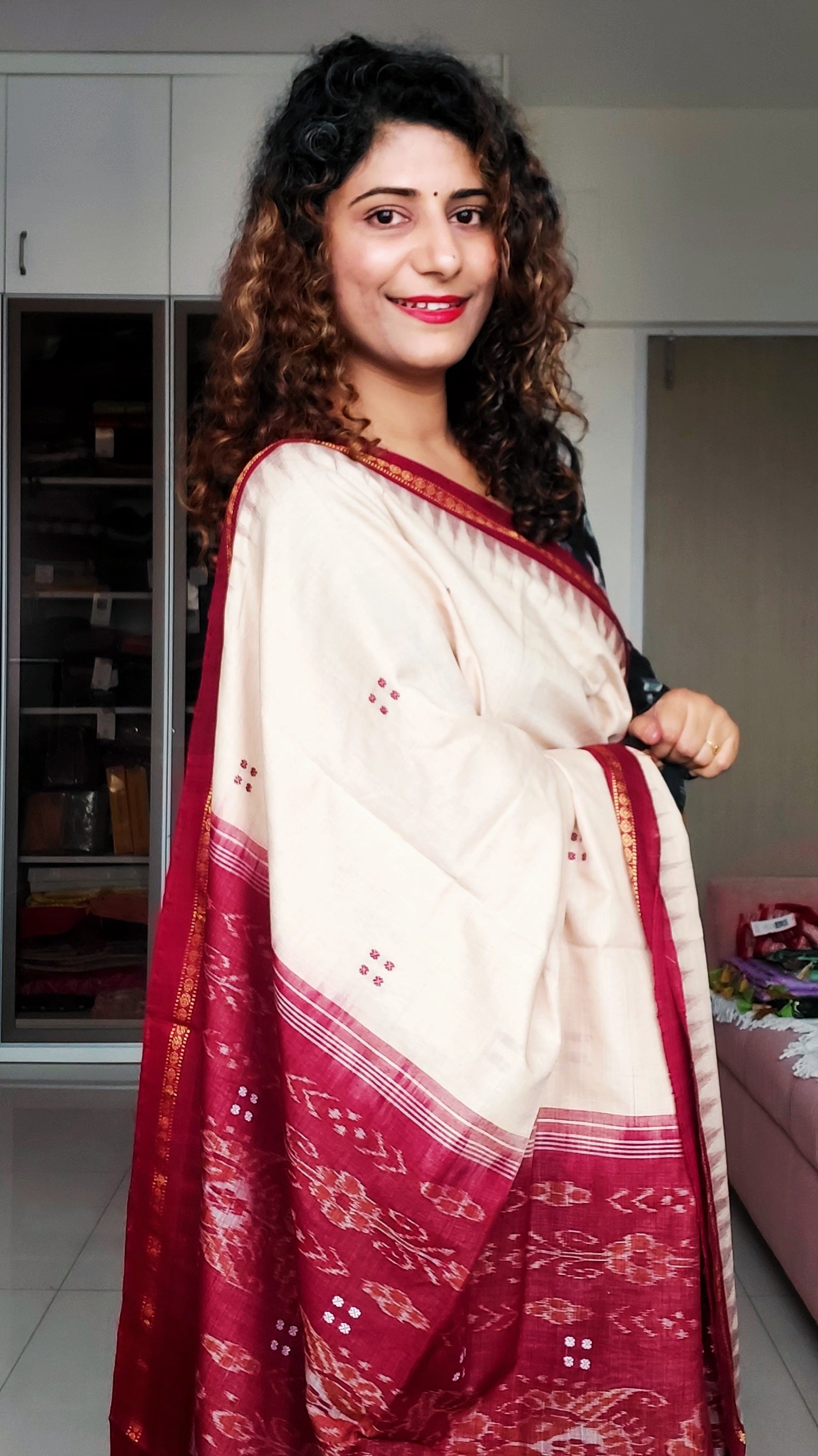 Ek Phulia Cotton Saree-Beige Maroon – My Clothing Treasure